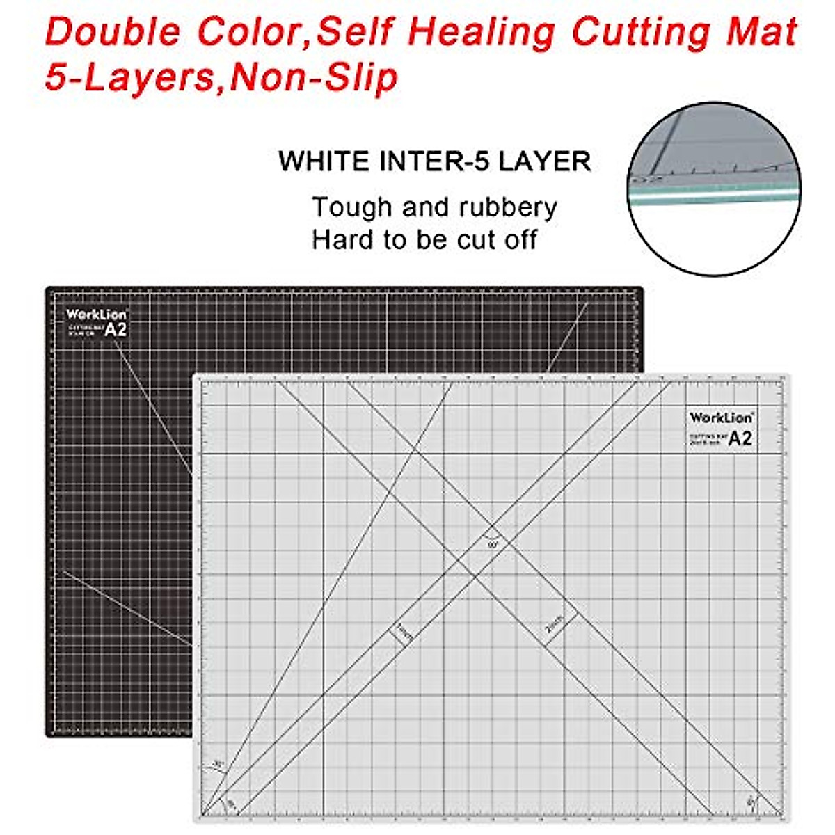 WORKLION Rotary Cutting Mat Set:45mm Rotary Cutter & 2 Replacement Rolling Blades & 18"x 24" inch Self-Healing Cutting Mat & 6.5"x 24.5" inch Clear Acrylic Ruler for Quilting&Sewing and Craft Projects