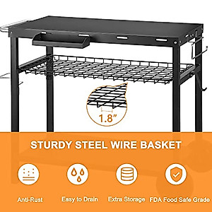 PIZZELLO Three-Shelf Outdoor Grill Dining Cart Movable BBQ Trolley Multifunctional Solid Steel Food Prep Worktable with Two Wheels