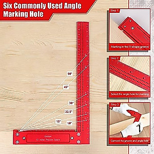12 inch Try Square Ruler with 0.7mm Mechanical Pencil and 0.7mm Lead Refill, Carpenter Precision Woodworking Square, L Square, CNC-Machined, Metal Aluminum