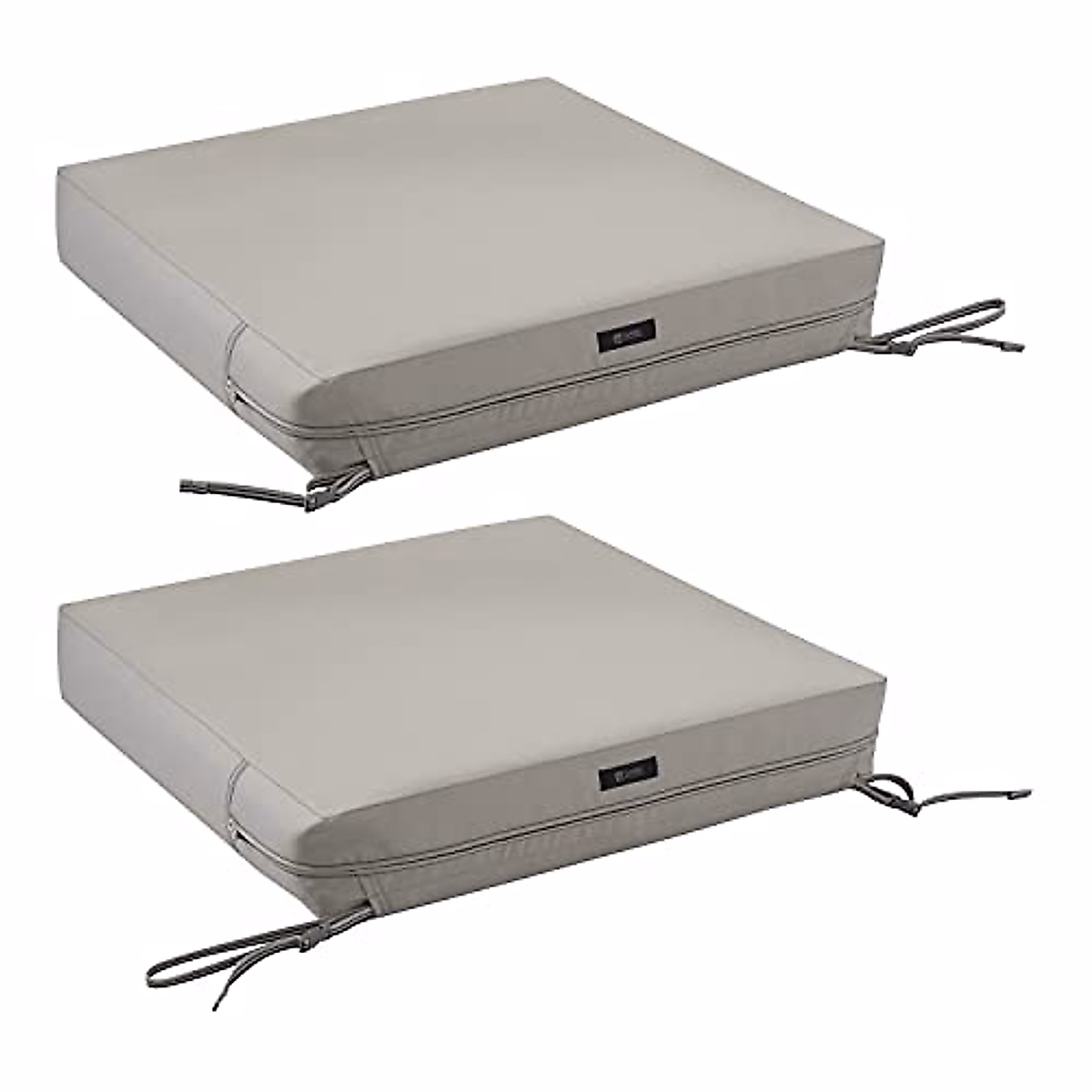 Classic Accessories Ravenna Water-Resistant 25 x 25 x 5 Inch Square Patio Seat Cushion Slip Cover & Foam, Mushroom, Lounge Chair Cushion