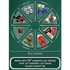 JEISSLIA Lazy Susan Cabinet Organizer Bins for 26"/ 28"/ 32" Diameter Corner Lazy Susan, Plastic Cabinet Storage Bin, 1/8 Wedge-Food Safe, BPA Free, with Non-slip Pads (for 26" Lazy Susan, 8 Pack)