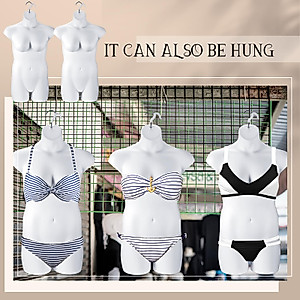 Kigley 2 Pcs Plus Size Female Mannequin with Hook Hip Long Hollow Back Hanging Mannequin Torso White Female Half Mannequin Body Dress Form Clothing Shirt Dress Accessories Display