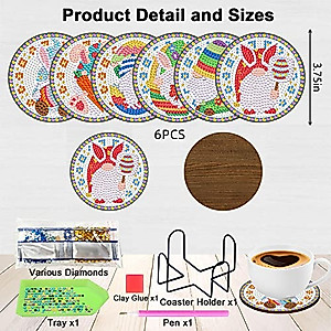 6 Pcs Diamond Painting Coasters Kit, Easter Diamond Painting Coasters with Holder, DIY Diamond Art Kits for Adults Kids 5D Diamond Painting Coasters for Easter Home Decor