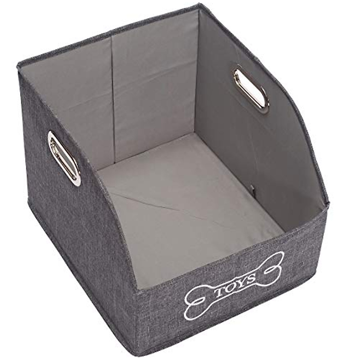 Brabtod Foldable Storage Bin - Rectangle Storage Basket with Handle, Organizer Bin for Pet Toys, Diaper, Shelves, Closet -Gray
