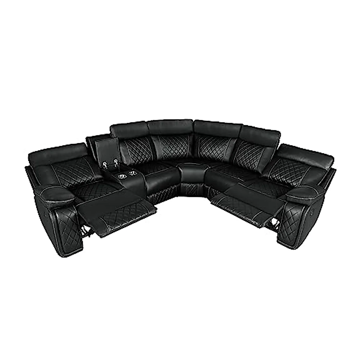 Merax, Black Home Theater Seating Manual Cup Holder, Hide-Away Storage PU Reclining Sofa Couch for Living Room