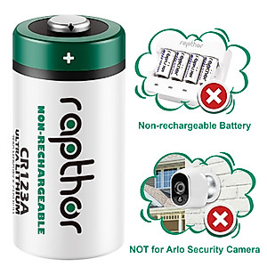 rapthor CR123A Lithium Batteries 3V 1650mAh, 12 Pack CR17345 High Power 123 Photo Battery CR123 PTC Protected for Cameras Flashlight Alarm Smart Sensors (Non-Rechargeable, Not for Arlo) (Pack of 12)