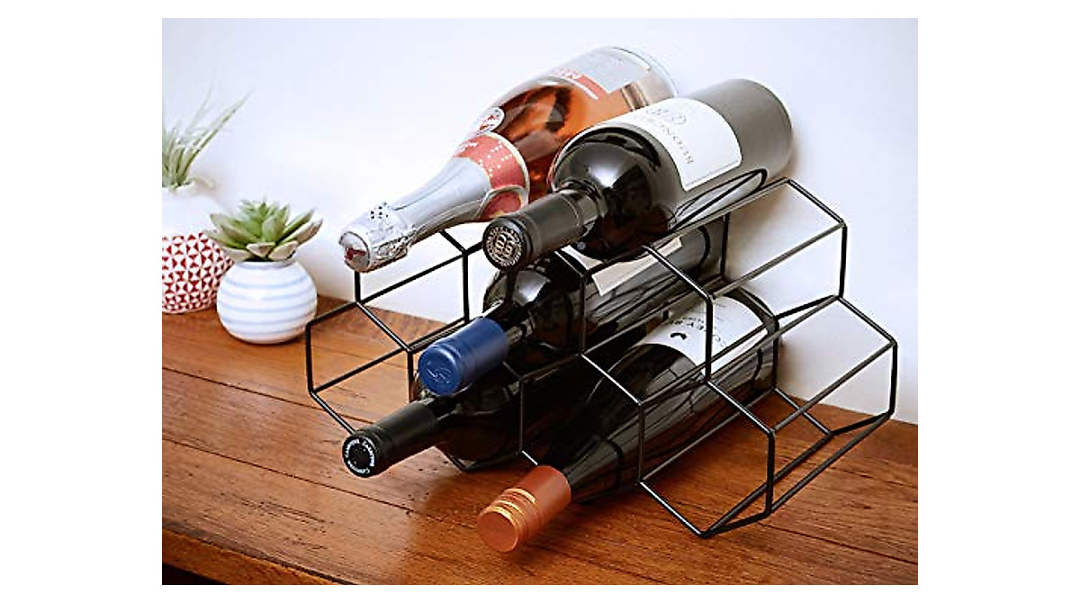 Modern Black 9-Bottle Wine Rack - No Assembly Required