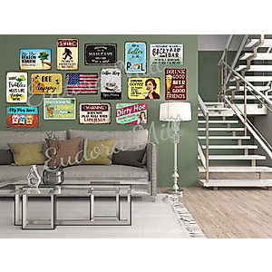 Eudora Mill Bee Happy 8x12 Metal Tin sign Vintage Bee Sunflower Happy Home Coffee Wall Decor Outdoor Farm Garden Rural Courtyard Wall Art Decor, Deco Mesh Wreath Supplies,Gift Gardeners, Teachers