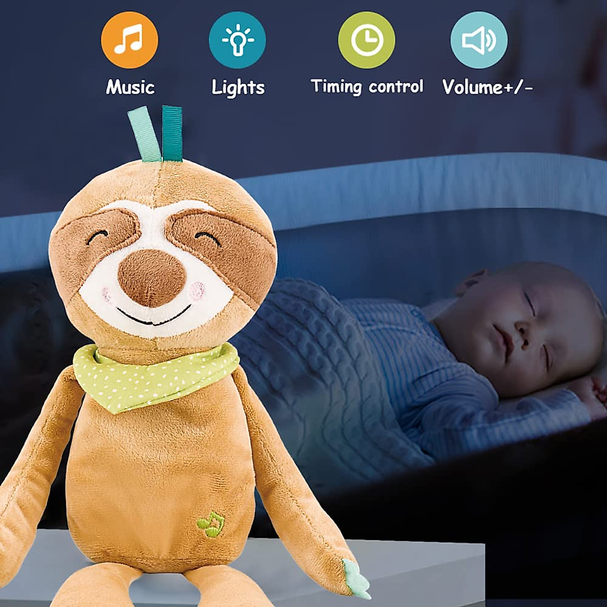 Konig Kids Baby Sleep Soothers, Baby Sleep Aid Plush Toy with Auto Power Off Timer, Night Light Projector, 10 Soothing Lullabies, White Noise Machine