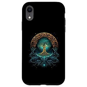 iPhone XR Odin Tree of Life Viking Valhalla Pagan Blue and Yellow Case
