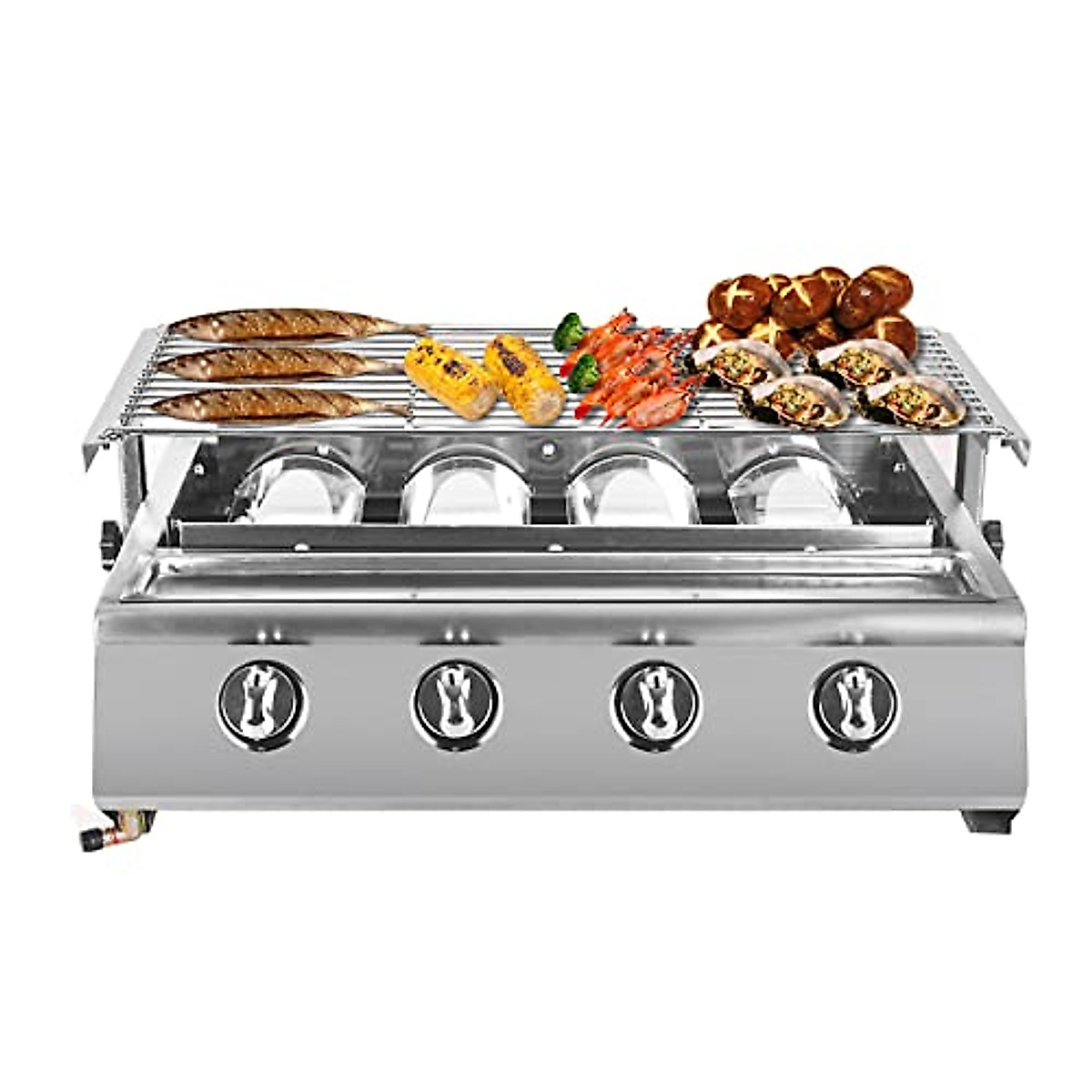 ZHIRCEKE Stainless Steel 4 Burners Gas Stove BBQ LPG Grill - Portable Tabletop Barbecue Gas Grill for Picnic Camping Festival Garden