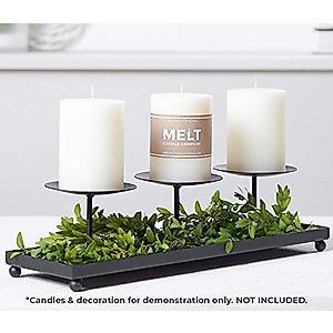 Candles Pillar Holder Tray Black Metal Base for Desk Top Decoration Table or Mantel Centerpiece in Dining & Living Room, Candelabra for Pillar & Sphere Candles, flameless LED (Set of 3)