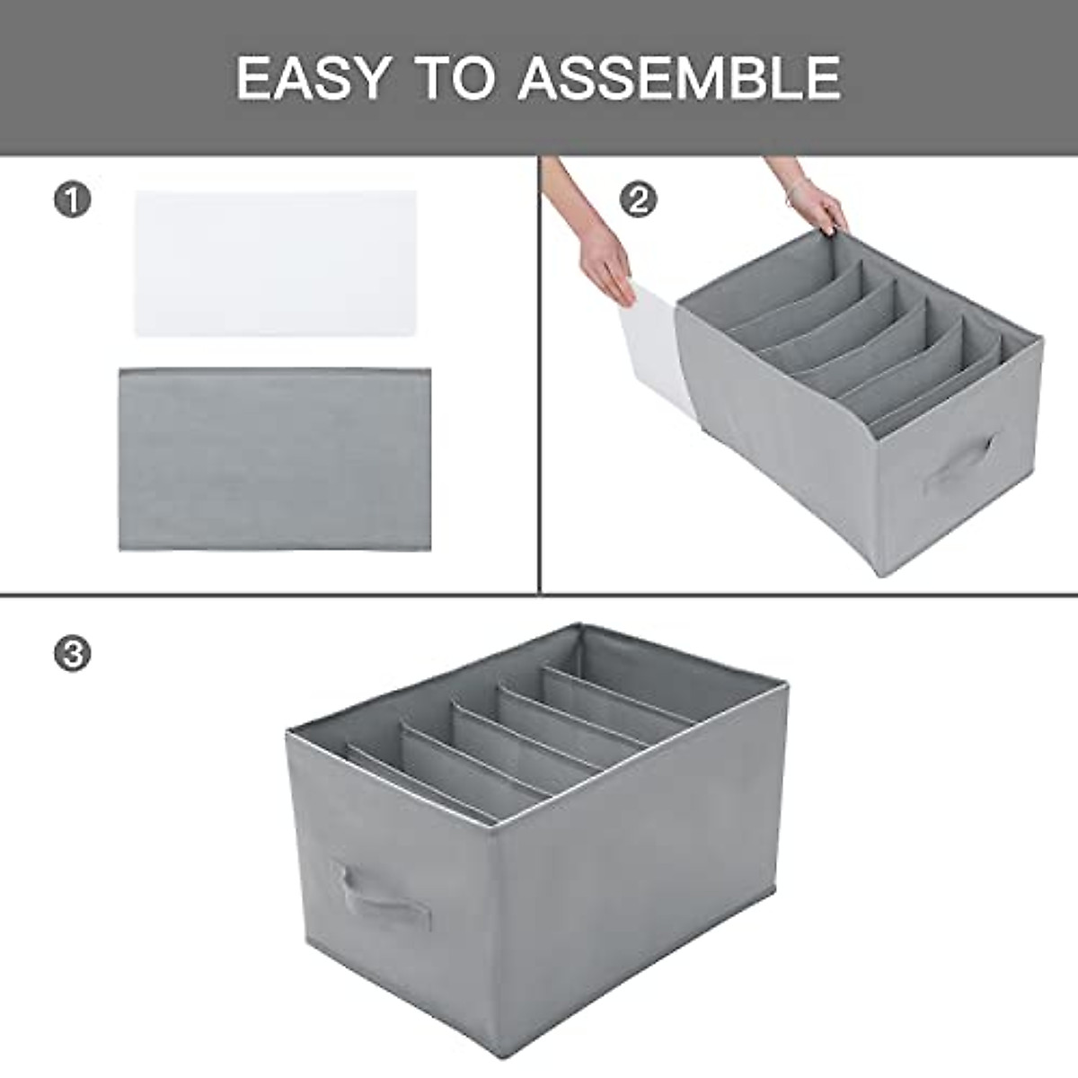 Qozary 3 Pack Clothes Organizer for Folded Clothes, 6 Grids Wardrobe Clothes Organizer for Jeans, Sweater Organizer for Closet, Foldable Closet Storage Bins for Pants, T-Shirts, Sweaters, Leggings