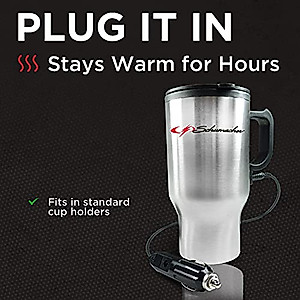Schumacher 1228 Stainless Steel Travel Mug - Heats Using Your Car’s Power - 12V , Black