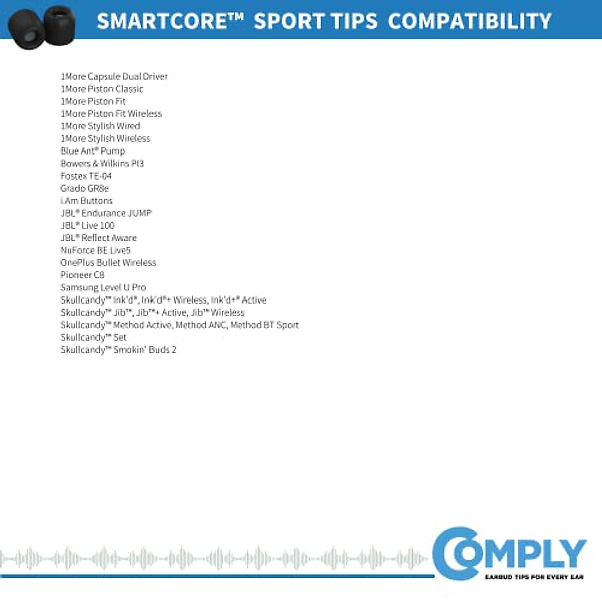 COMPLY SmartCore Sport Pro Premium Universal Memory Foam Noise-Reducing Earbud Tips for Wired Earphones (Medium, 3 Pairs)