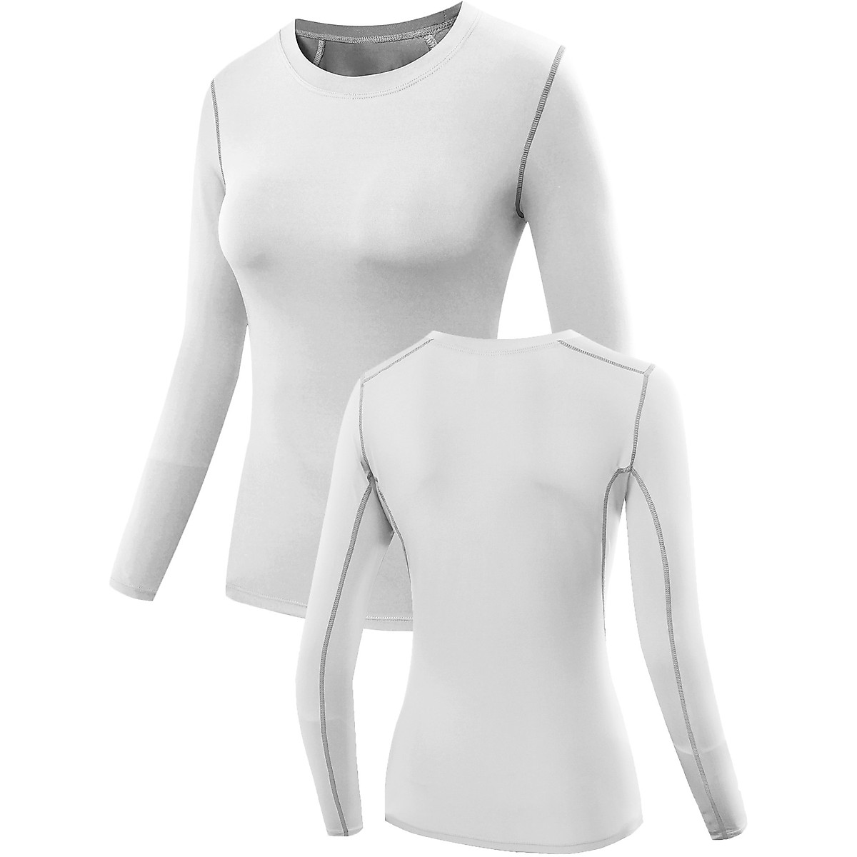 NELEUS Women's 3 Pack Dry Fit Athletic Compression Long Sleeve T Shirt,Black,Blue,White,Large