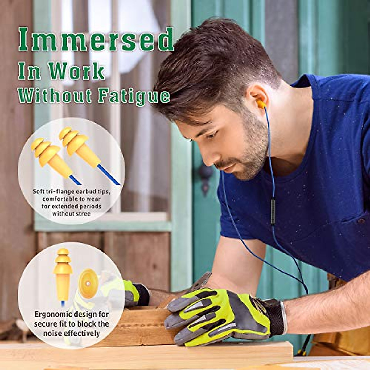 MIPEACE Work Earbuds Headphones, Safety Industrial Ear Plugs Headphones with mic and Volume Control- Noise Reduction Earphones for Work Construction