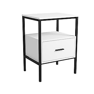 RAAMZO 2-Tier Nightstand End Table Side Table for Bedroom Bedside with 1-Drawer and Open Shelf, White and Black, 26" H