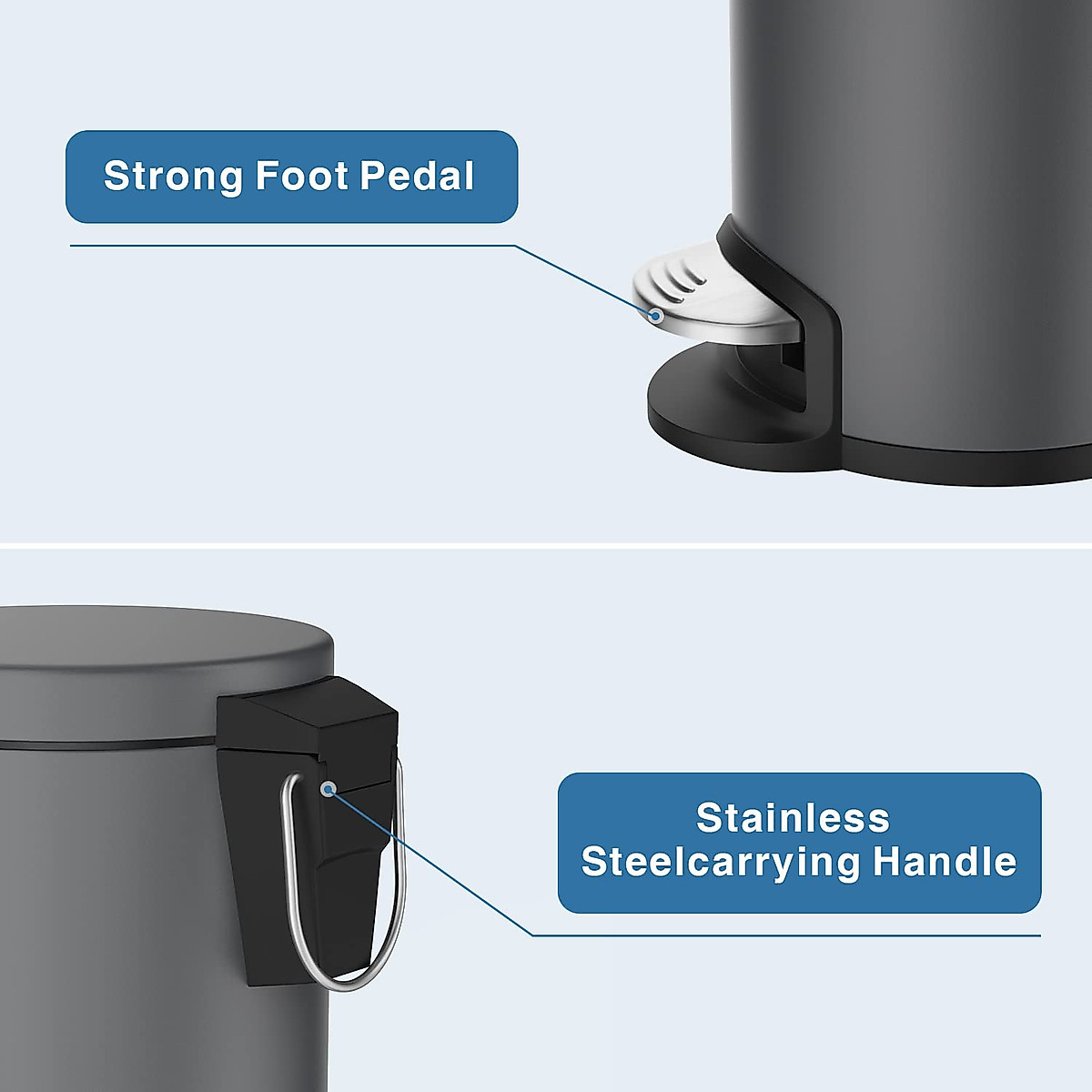 H+lux Small Trash Can with Lid Soft Close, Foot Pedal Round Bathroom Garbage Can with Stainless Steel Removable Inner Wastebasket, Anti-Fingerprint Matt Finish, 0.8Gal/3L, Black