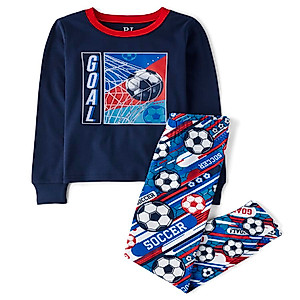The Children's Place Boys' Long Sleeve Top and Pants Snug Fit 100% Cotton 2 Piece Pajama Set, Soccer Goal