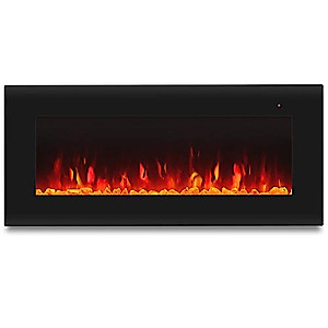 BOWERY HILL Modern 40" Wall Mounted Electric Fireplace Mantel Heater with Remote Control, Adjustable Led Flame, 1400W in Black