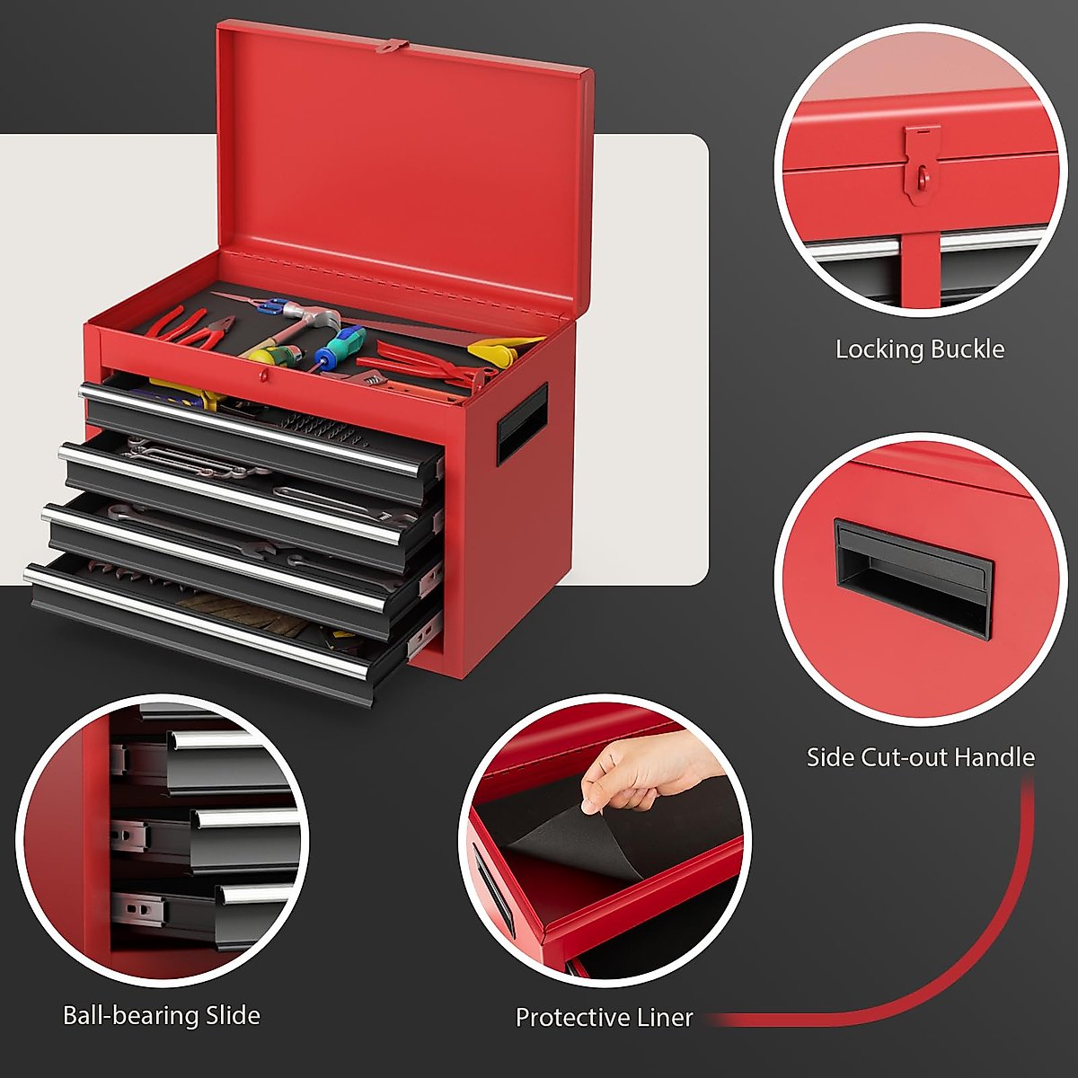 Goplus Tool Chest, 5-Drawer Rolling Tool Storage Cabinet with Detachable Top Tool Box, Liner, Universal Lockable Wheels, Adjustable Shelf, Locking Mechanism, Metal Tool Cart for Garage Workshop