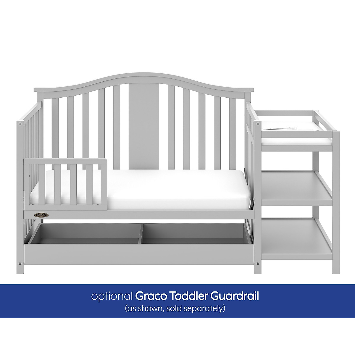 Graco Solano 4-in-1 Convertible Crib and Changer with Drawer (Pebble Gray) – Crib and Changing -Table Combo with Drawer, Includes Changing Pad, Converts to Toddler Bed, Daybed and Full-Size Bed