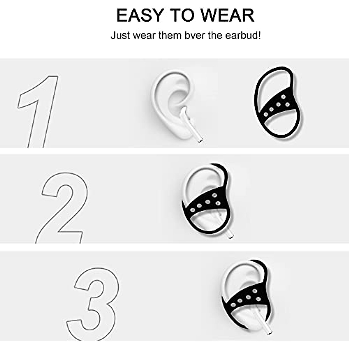 Earbud Hooks, Ear Attachment Loop for Wireless Ear Hooks for Airpods Universal Earhooks for Airpods Earbuds Anti-Lost Secure 27x48mm (BlackB2)