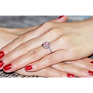 Uloveido Round Pink CZ Zircon Platinum Plated Engagement Wedding Band Ring for Women Fashion Jewelry (Size 6) Y3522