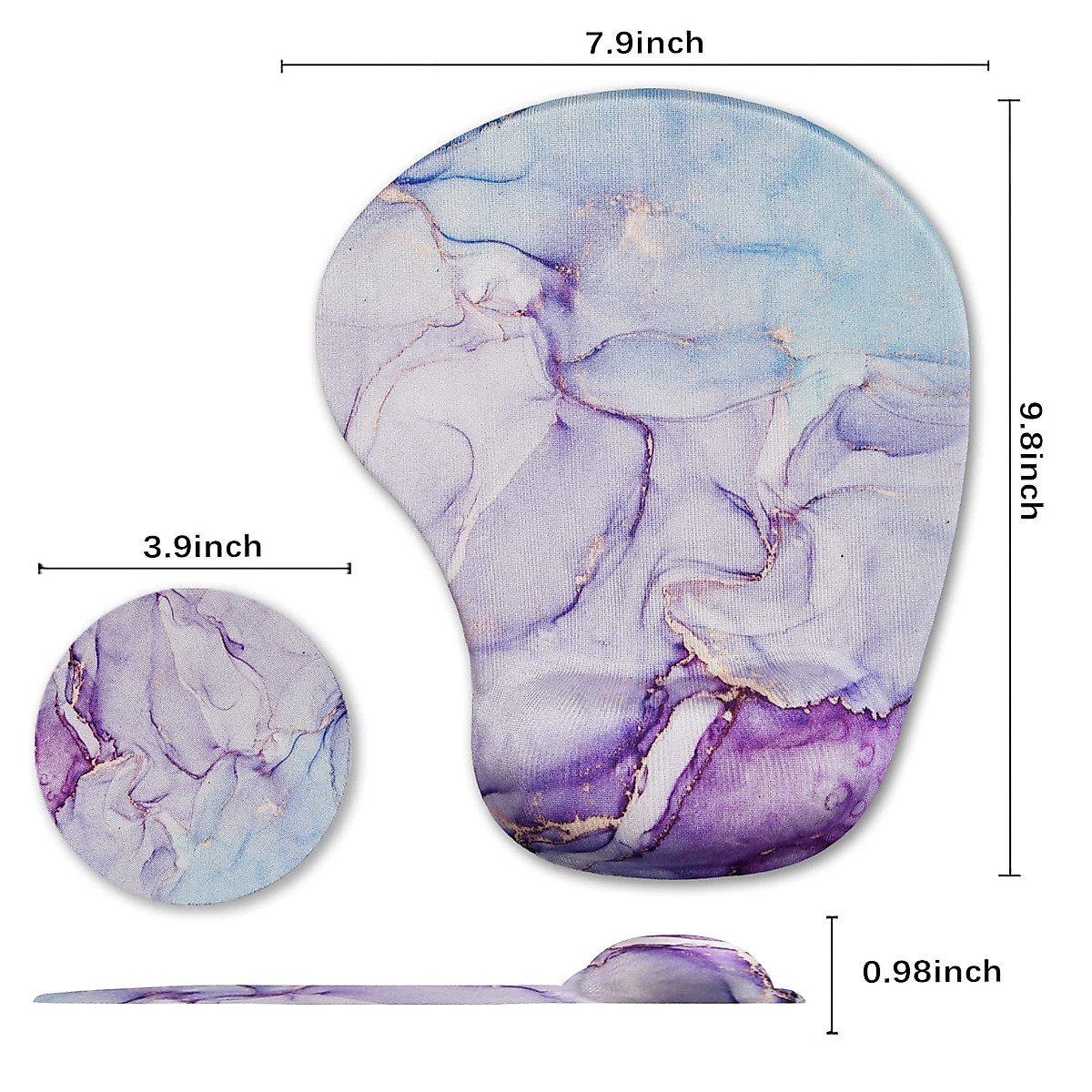 ARTSO Ergonomic Mouse Pad with Wrist Support Gel Mouse Pad Wrist Rest, Non-Slip PU Base Comfortable Mousepad for Office Home Working Studying Pain Relief & Easy Typing, Purple Blue Marble