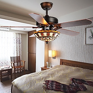 52-Inch Black Ceiling Fan With Tiffany Light