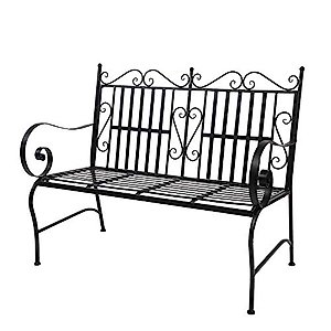 Knocbel 44.5" Metal Outdoor Bench Patio Garden Porch Chair Loveseat with Armrests (Black)
