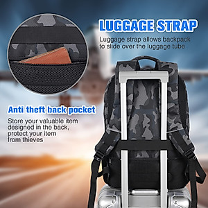 Paude 17 inch Travel Business Backpack for Men,College Backpack School Bookbag for Teens,Laptop Bookbag with USB Port and Headphone Hole,Camouflage Black