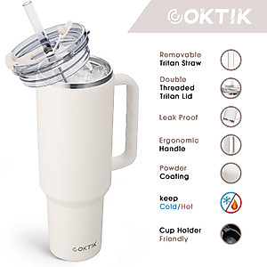 COKTIK50 oz Tumbler With Handle and Straw Lid, Vacuum Insulated Travel Coffee Mug Stainless Steel Insulated Cup for Beverages, Leak-proof, Cupholder Friendly(Beige)