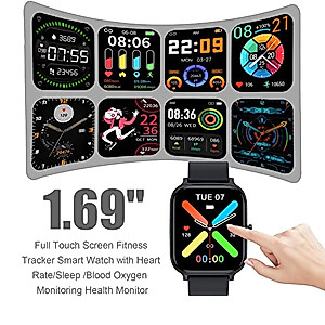 TORJALPH Smart Watch for Men Women Compatible with iPhone Samsung Android Phone 1.69 inch Full Touch Screen IP68 Waterproof Bluetooh Fitness Tracker Heart Rate / Sleep Monitor, Black