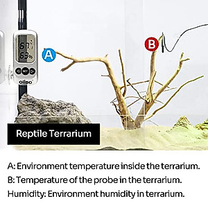 OIIBO Reptile Digital Thermometer Hygrometer with Alarm, 2-Channel Temperature and Humidity Meter Gauge with Probe for Pet Rearing Box Reptile Terrarium Temperature and Hygrometer