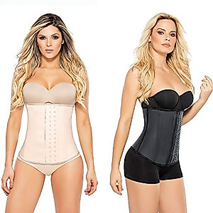 Ann Chery 2021 Clasica 3 Hooks Fajas Latex Waist Trainer Cincher - 2 Pack Combination (Black+Beige, X-Small (Waist 25,5 - 27,5 Inches))