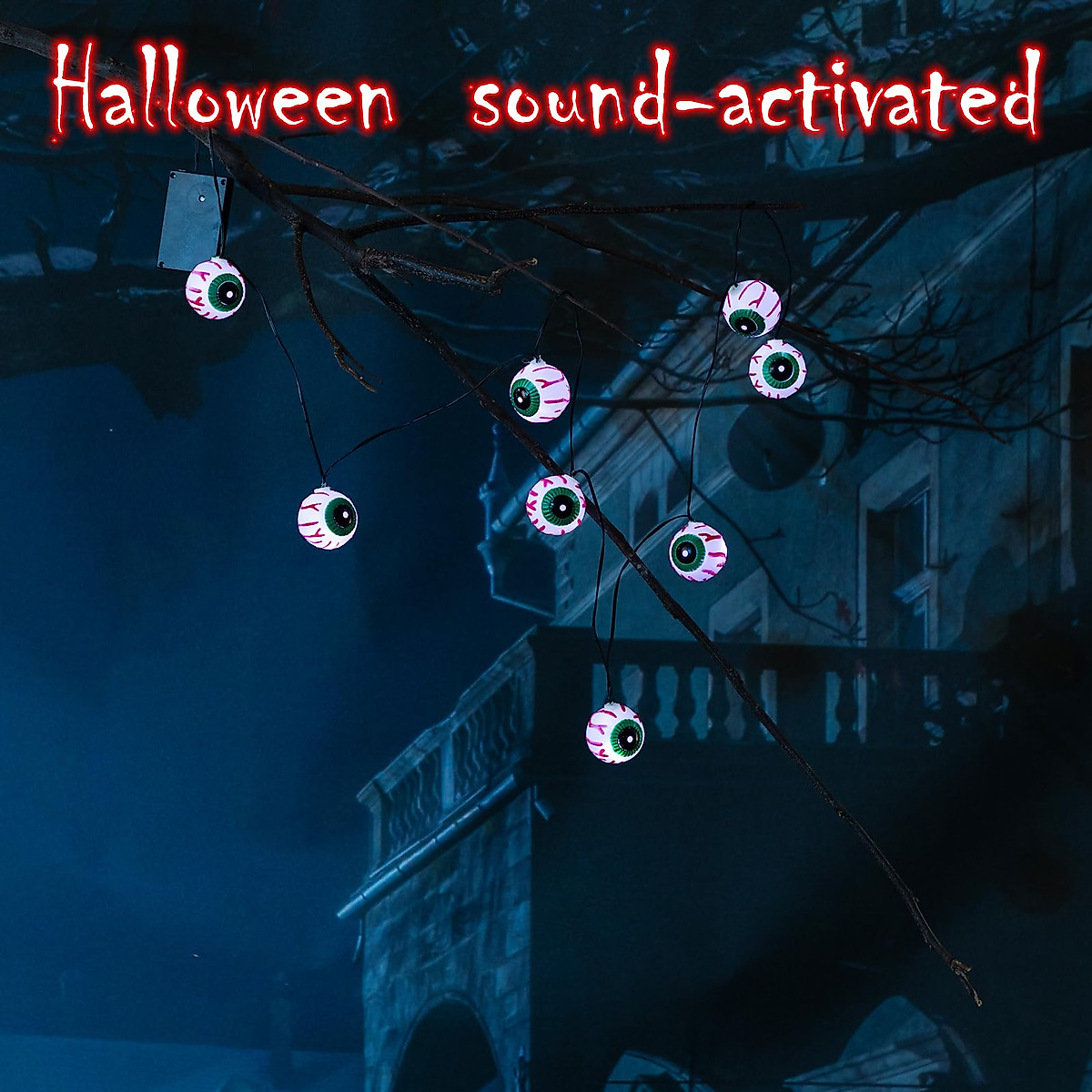 HollyHOME Halloween Eyeball Decoration Sound Activated Spooky Eyeballs with Led Lights and Creepy Sound Halloween Party Supplies 72’’