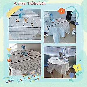 Round Dining Table White Kitchen Table White Dining Table with MDF Top Modern Style Coffee Table Leisure Dining Room Round Table for Kitchen Living Room(with A Free Table Cloth)