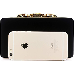 Dexmay Velvet Clutch with Rhinestone Crystal Crown Clasp Evening Bag for Formal Party Black Medium