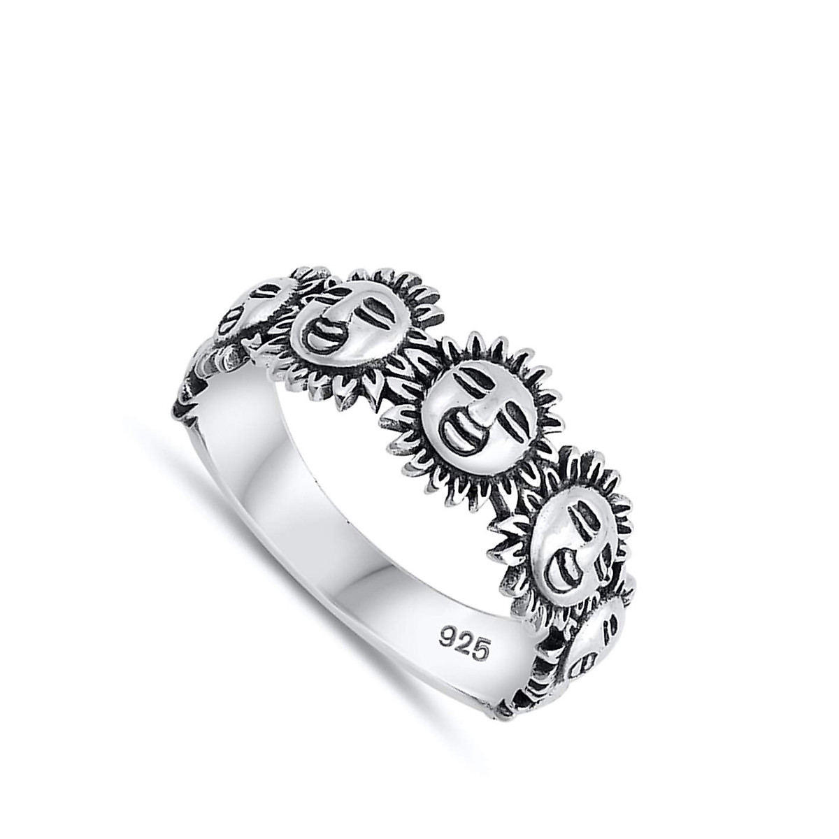 Oxidized Sun Smiley Face Happy Sunflower Ring Sterling Silver Band Size 10