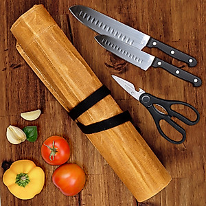 BRUJANE Knife Roll Bag with Cotton Rope | Waxed Canvas Knife Bag for Chefs & Culinary Enthusiasts | Folding Design | 8 Pockets, Holds 7.87-inch Knives (17”L x 21.5”W)