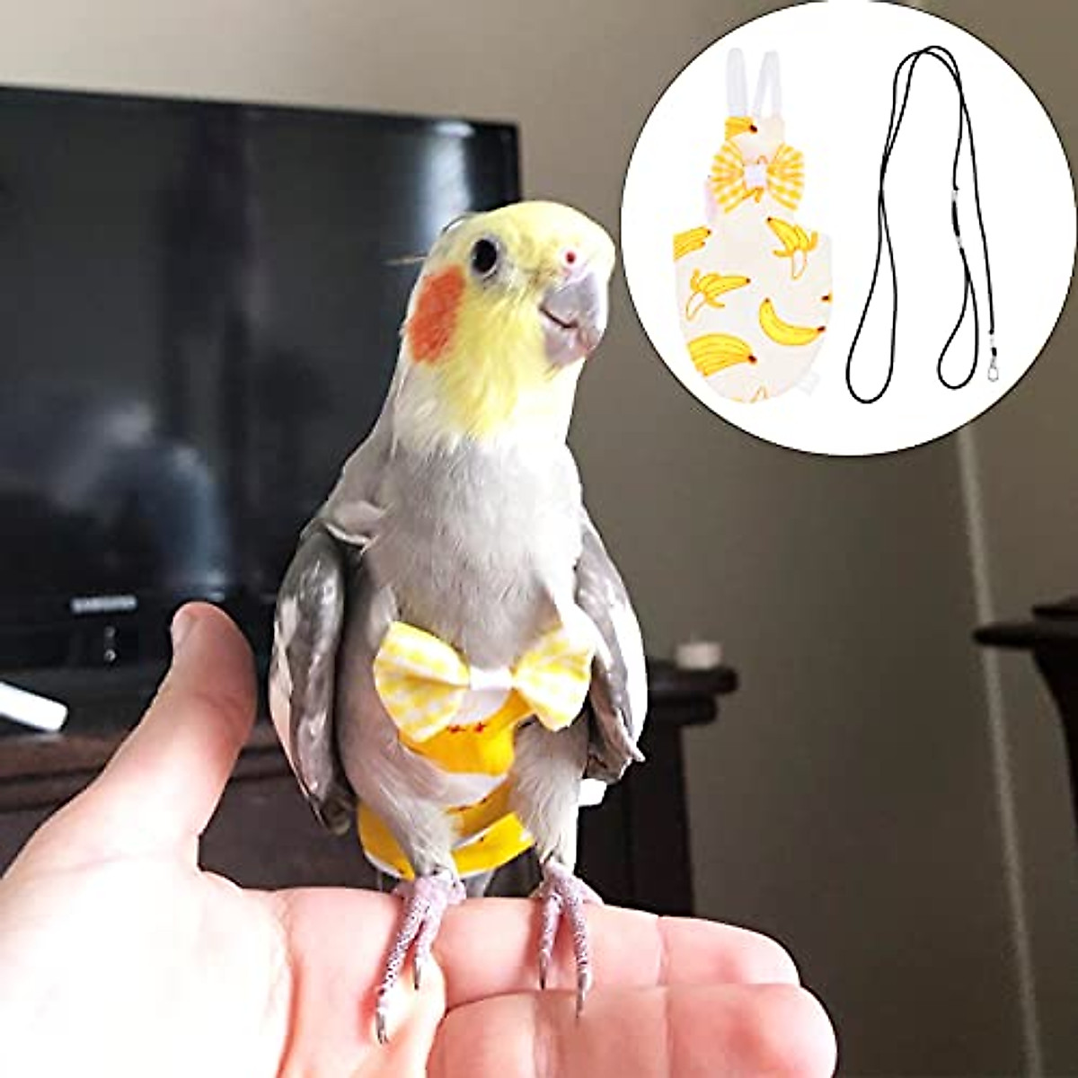 Ipetboom Rope Cotton Cockatiel Bird Pet Light Parrot Supplies Macaw Washable Nappy- Training & Harness Parakeet Suit Adjustable Budgie Clothes Pad Nappies Yellow Flight Pee Breathable S
