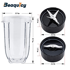 Beaquicy 2 Pack 16oz Cup with Cross Blade and Flat Blade Combo - Replacement for Mag-ic Bullet Blender Juicer 250W MB1001
