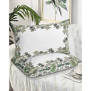 Edwiinsa Tropical Plants Pillow Covers King Standard Set of 2 20x36 Bed Pillow, Summer Lemon Tree Teal Peacock Plush Soft Comfort for Hair/Skin Cooling Pillowcases with Envelop Closure