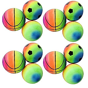 Zugar Land Neon Rainbow Colors Sports Balls (6") Vinyl. Super Bouncy Playground Fun Game Football, Volleyball, Basketball Indoor or Outdoor use. (12 Balls - Random Designs)