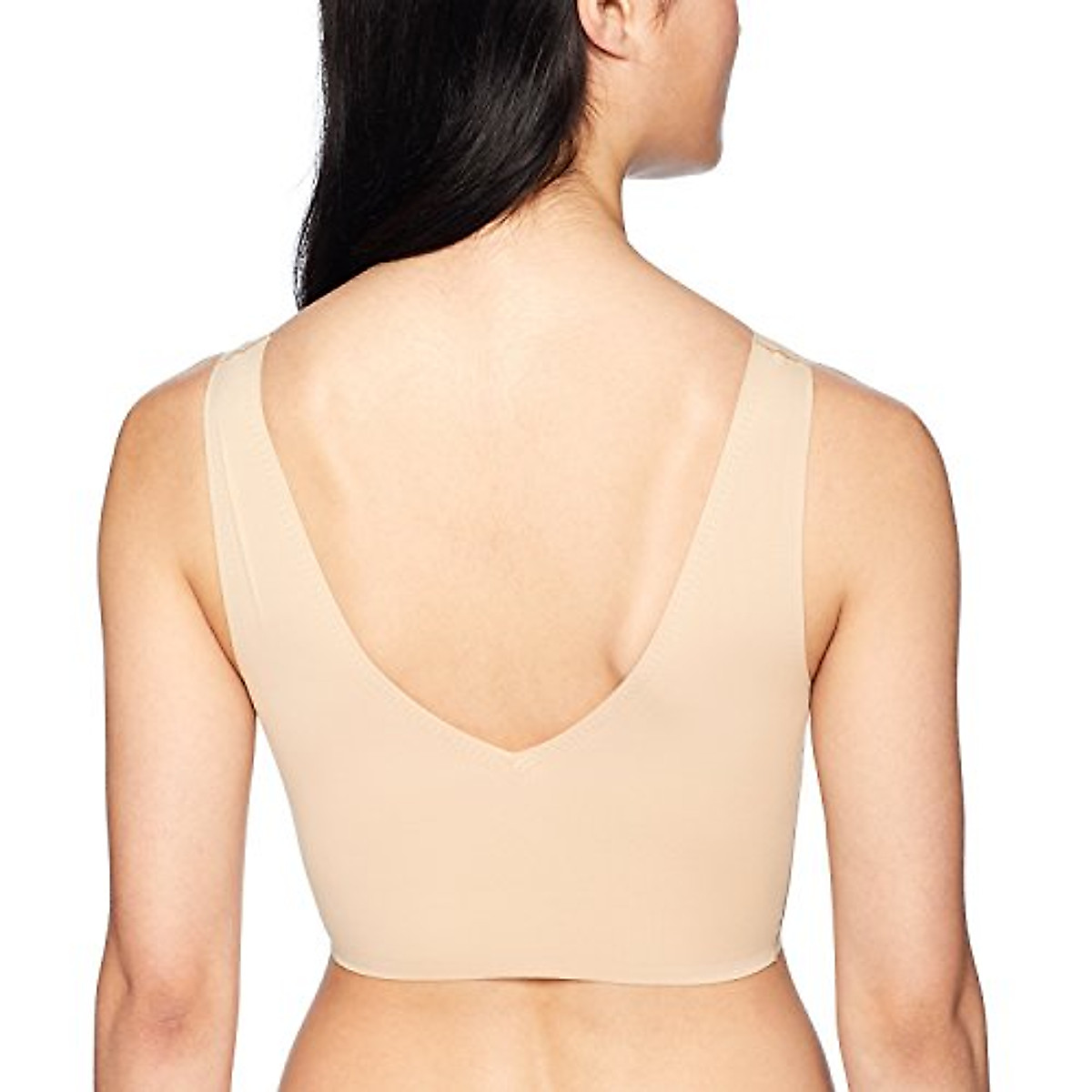 Calvin Klein Women's Invisibles Comfort Seamless Lightly Lined V Neck Bralette Bra, Beige, Large