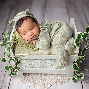 Yarstar Retro Newborn Photography Props Bed with Box White Hollow Carved Pattern Wooden Baby Photography Props Doll Bed Baby Photography Accessories Wooden Mini Doll Bed