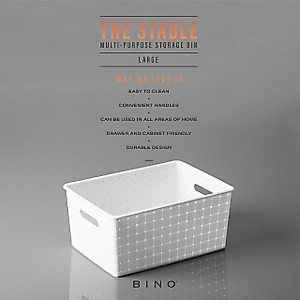 BINO | Plastic Storage Baskets Large - White | THE STABLE COLLECTION | Multi-Use Storage | Rectangular Cabinet Organizer | Baskets For Organizing with Handles | Home Office Organization and Storage