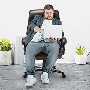 Big and Tall Office Chair 400lbs-Heavy Duty Executive Desk Chair with Extra Wide Seat, High Back Ergonomic Leather Computer Chair with Tilt Rock&Tension, Padded Armrests-Diamond Brown